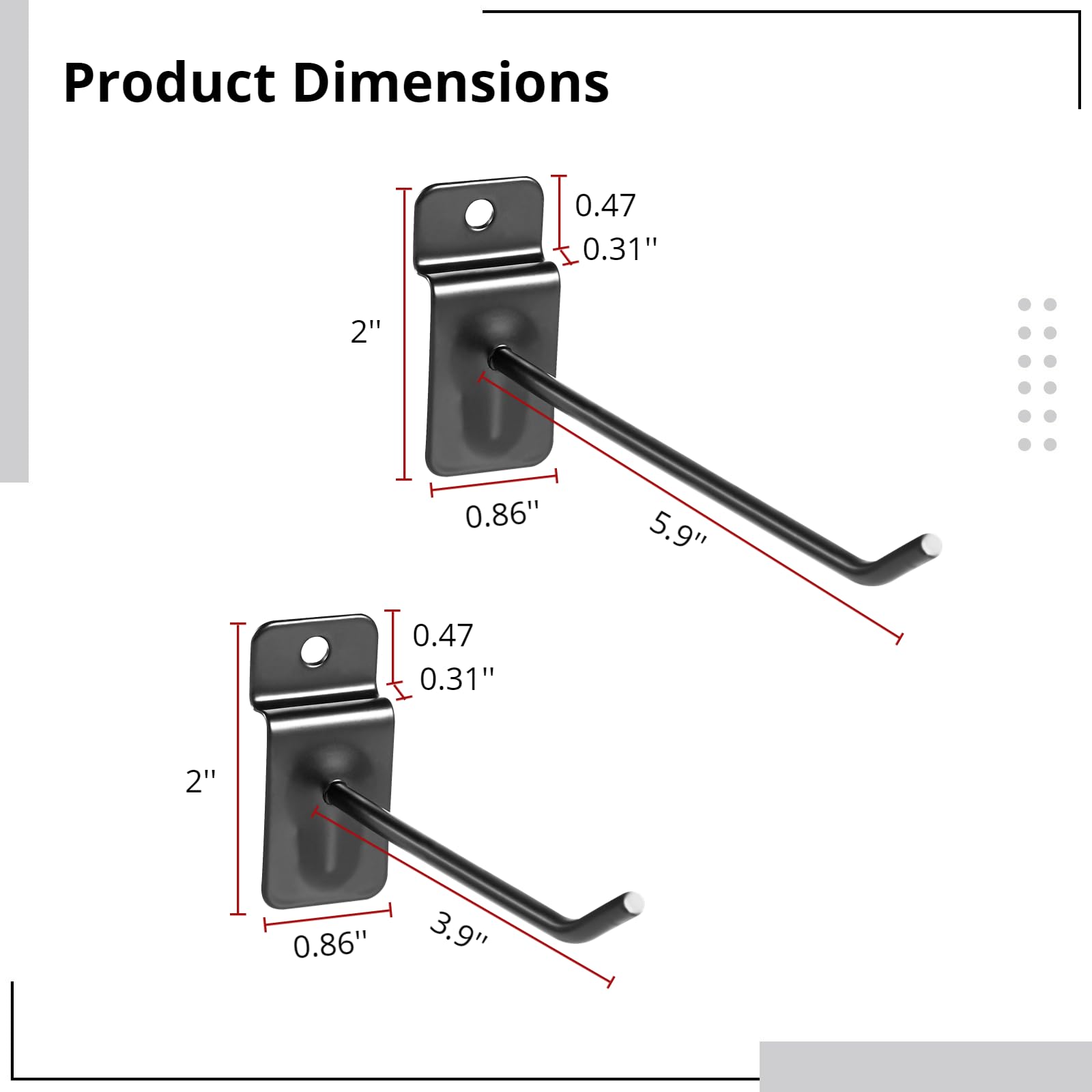 yeesport 50 Packs Black Metal Slatwall Hooks, 6 and 4Inch Tool-Free Slatwall Accessories Hooks Hangers for Slotwall Panels, Slat Wall Board Hanging Hooks for Garage Shop Retail DisplayKitchen
