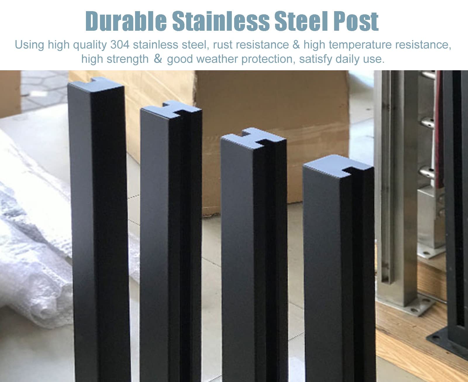 MBROS Extra Long Glass Railing Post Black, Stair Glass Deck Railing System Glass Panels Set, Stainless Steel Glass Balustrade Post for Balcony