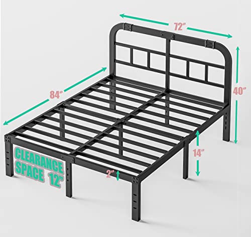 ZIYOO California King Bed Frame with Headboard 14 inch High Heavy Duty Steel Slat with 3000lbs Support, Easy Assembly, Noise Free-Black