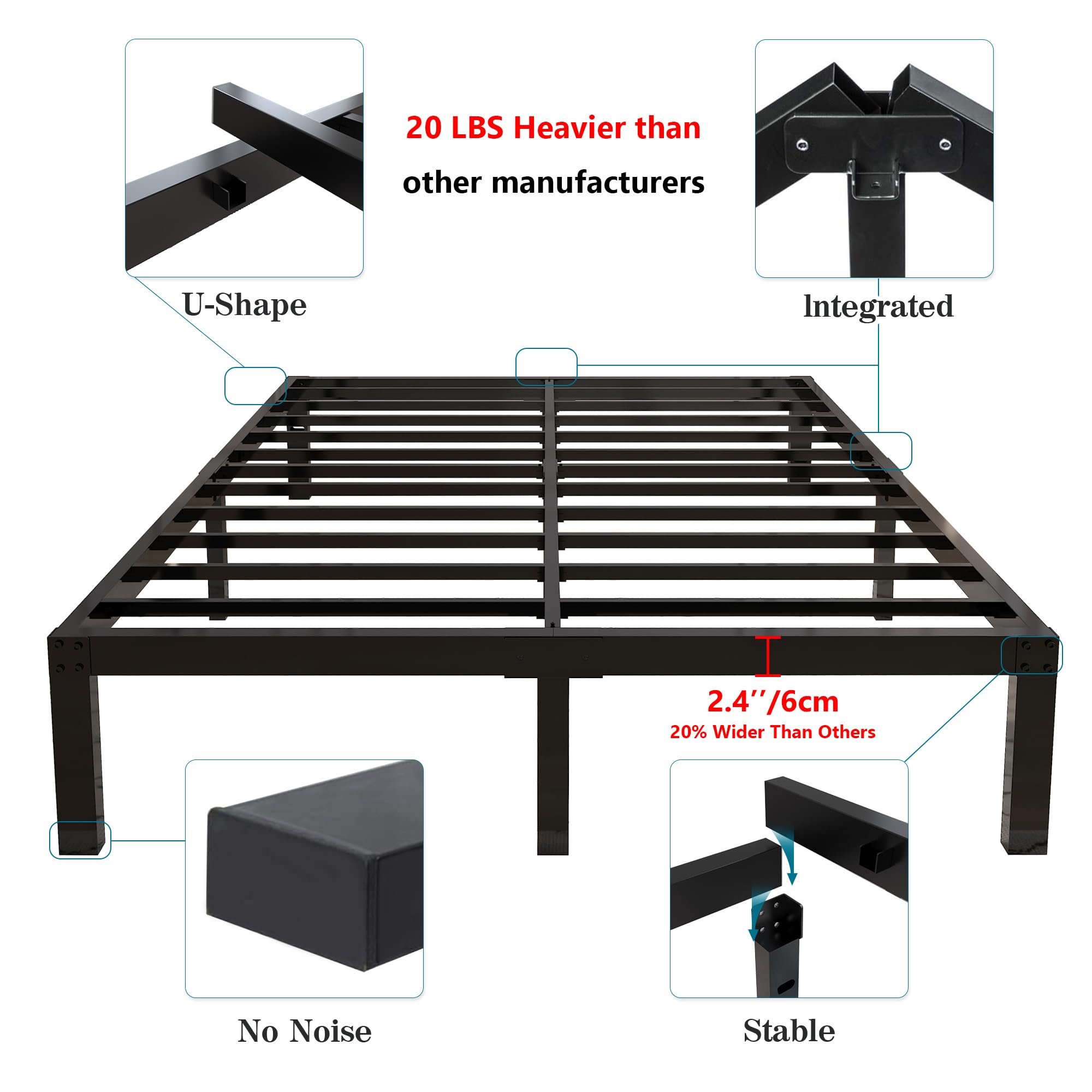 yookare 18 Inch Tall and Strong Platform Metal Bed Frame/Easy Assembly Mattress Foundation/ 4000lbs Heavy Duty Frame with Steel Slat Support/No Noise/No Box Spring Needed,Cal King