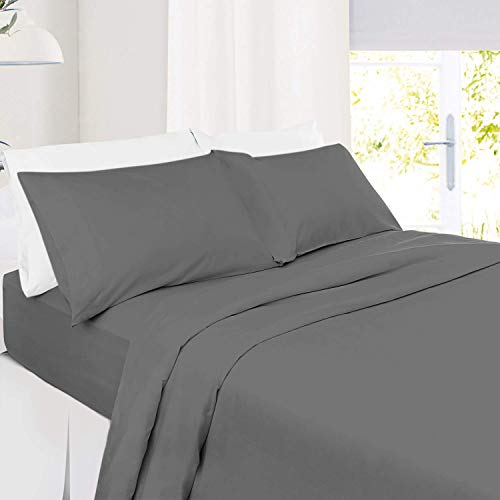 4-Piece BedSheets Set-800 Thread Count-100% Cotton Bedding Set for Full XL Size Bed-Long Staple Cotton Soft Sateen Weave, Fits Upto 22'' Deep Pockets Fitted Sheet-Dark Grey