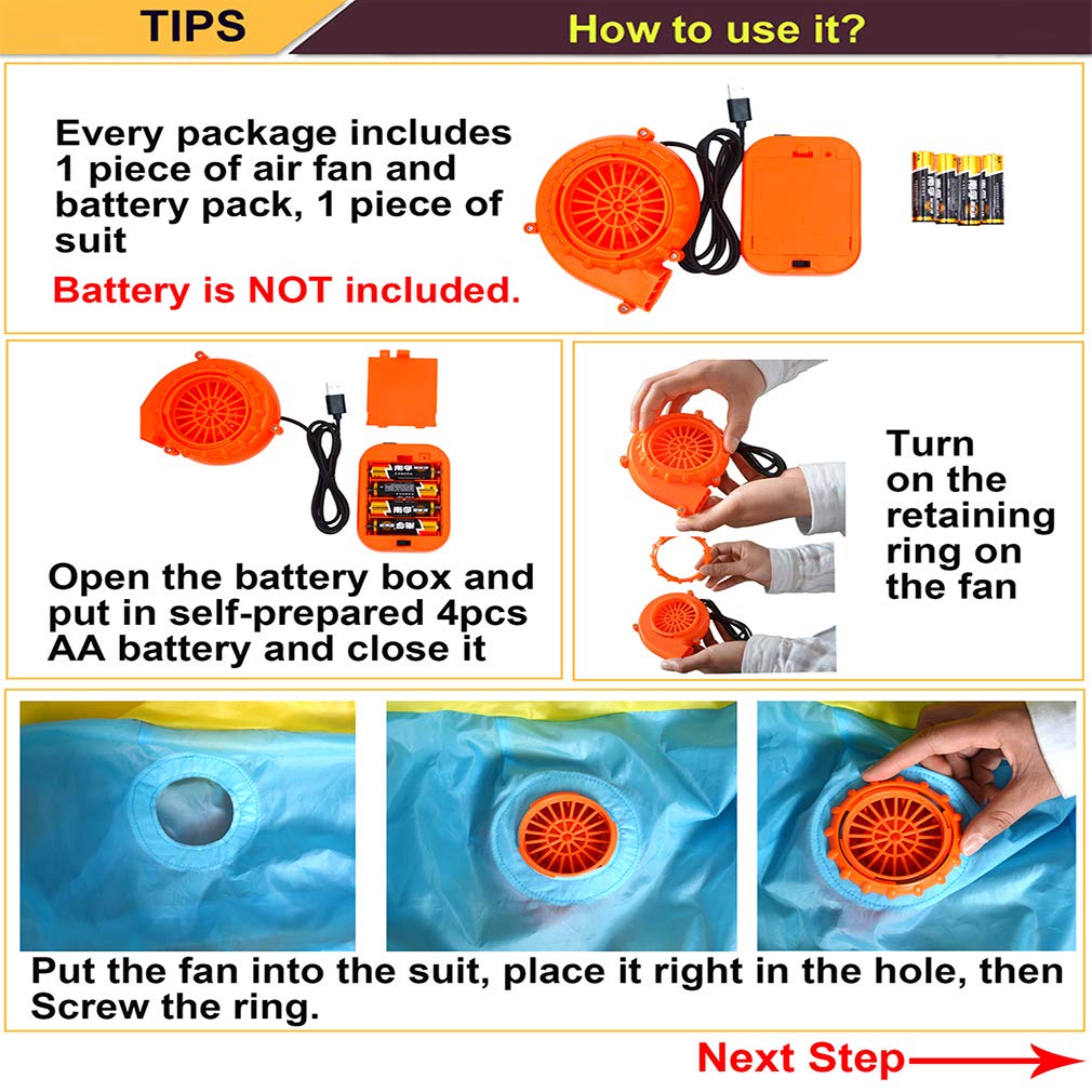 Arokibui USB Mini Upgrade Inflatable Costume Fan Replacement Blow up Blower Potable Fans for Dinosaur Inflatable Costume Doll Mascot Head or Other Inflatable Game Clothing Orange