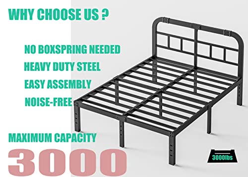 ZIYOO California King Bed Frame with Headboard 14 inch High Heavy Duty Steel Slat with 3000lbs Support, Easy Assembly, Noise Free-Black