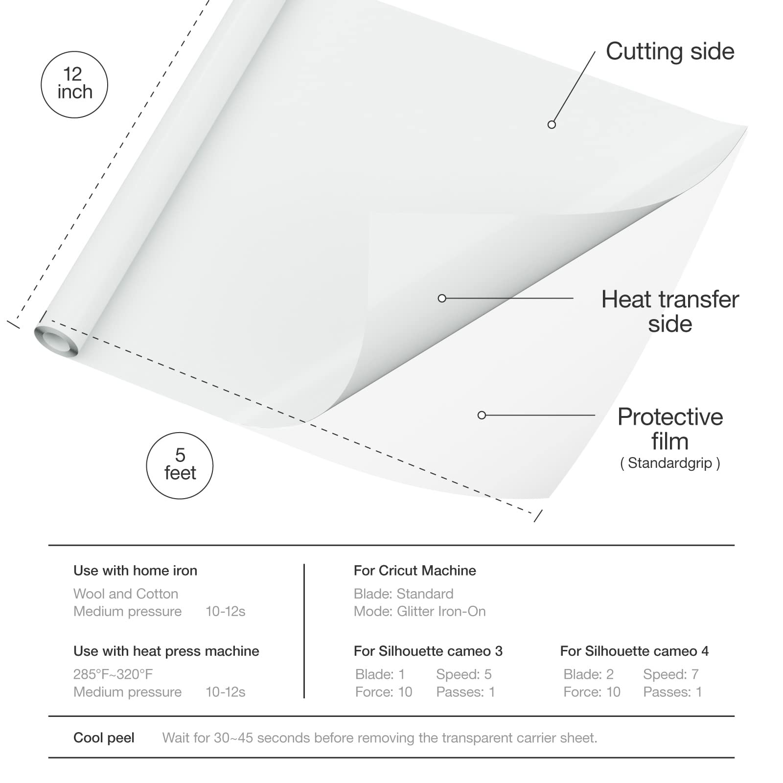 Xinart White Iron On Vinyl,12"x8ft White Htv for Christmas Pattern Shirts, White Heat Transfer Vinyl for Cricut Maker Joy Matte White Htv Vinyl Roll Everyday Easy to Weed ,X8001
