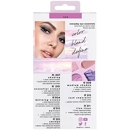 Real Techniques Everyday Eye Essentials Makeup Brush Kit, Eye Makeup Brushes for Eye Liner, Eyeshadow, Brows, & Lashes, Synthetic Bristles, Cruelty-Free & Vegan, 8 Piece Set