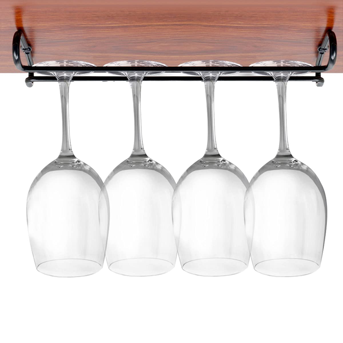 GeLive 10 Inch Set of 2 Under Cabinet Wine Glass Rack Stemware Holder Glass Storage Hanger Organizer for Kitchen and Bar (Black)
