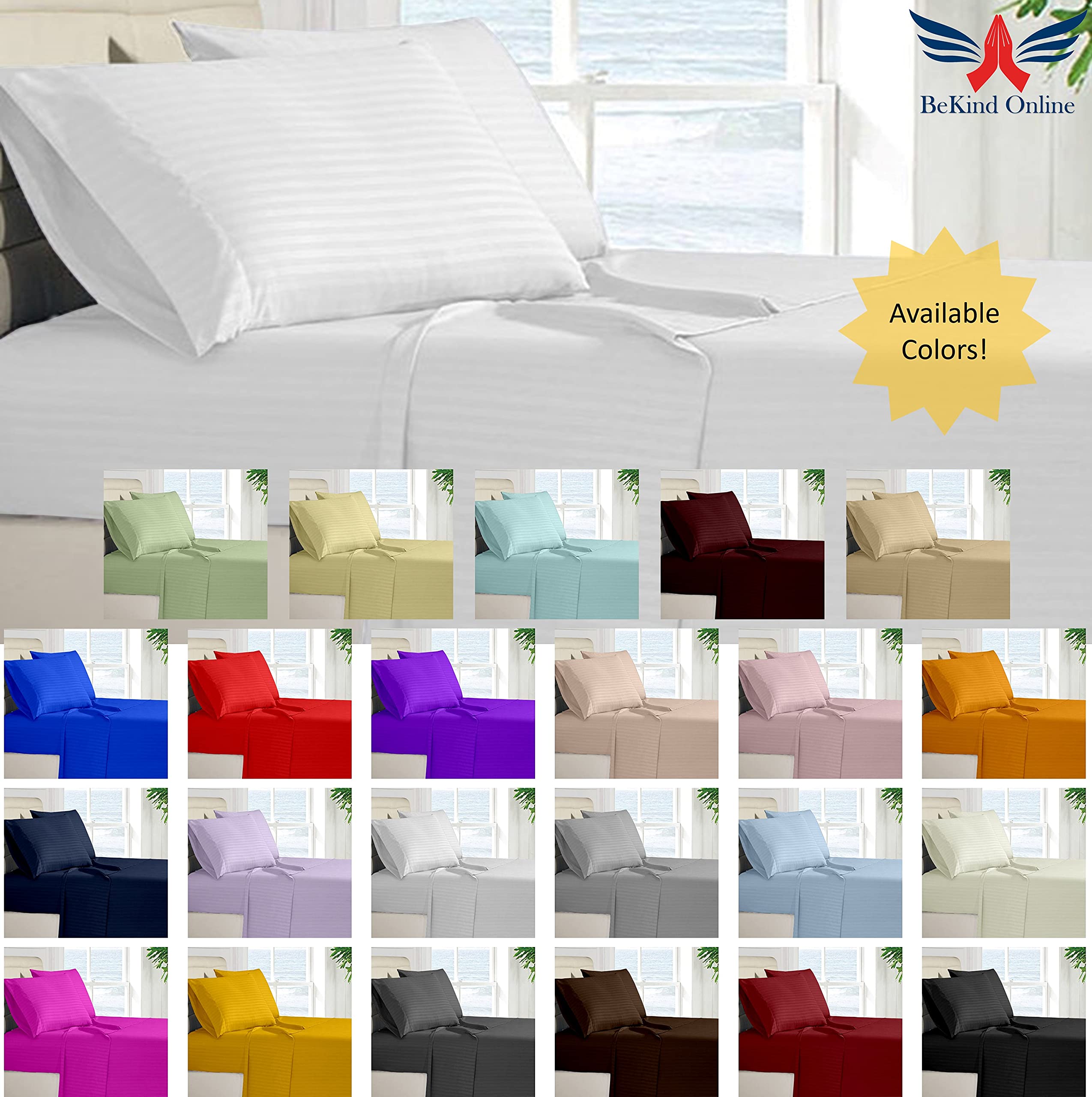 BeKind Online 600 Thread Count Olympic Queen Size Striped Sheet Set 100% Egypt Cotton 600 Thread-Count Hotel Quality Sateen Finish 8-Inches Deep Pockets Cotton Soft Egyptian Sheet - Taupe Stripe