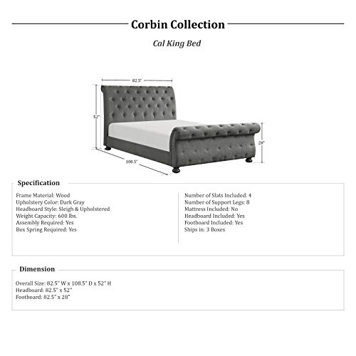 Lexicon Corbin Upholstered Sleigh Bed, Cal King, Gray