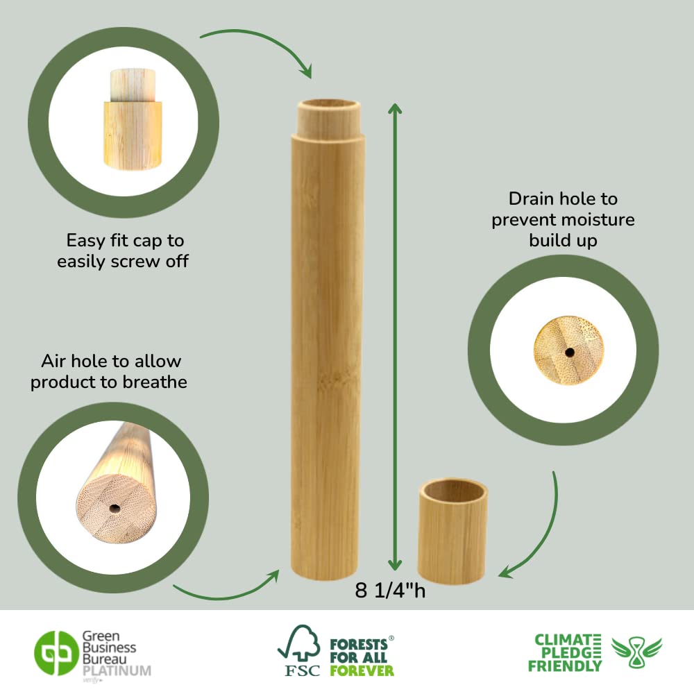 EcoLuxe Natural Sustainable Bamboo Travel Case Tubes for Toothbrush, Paintbrush, Pens, Tea Canister 2 Packs