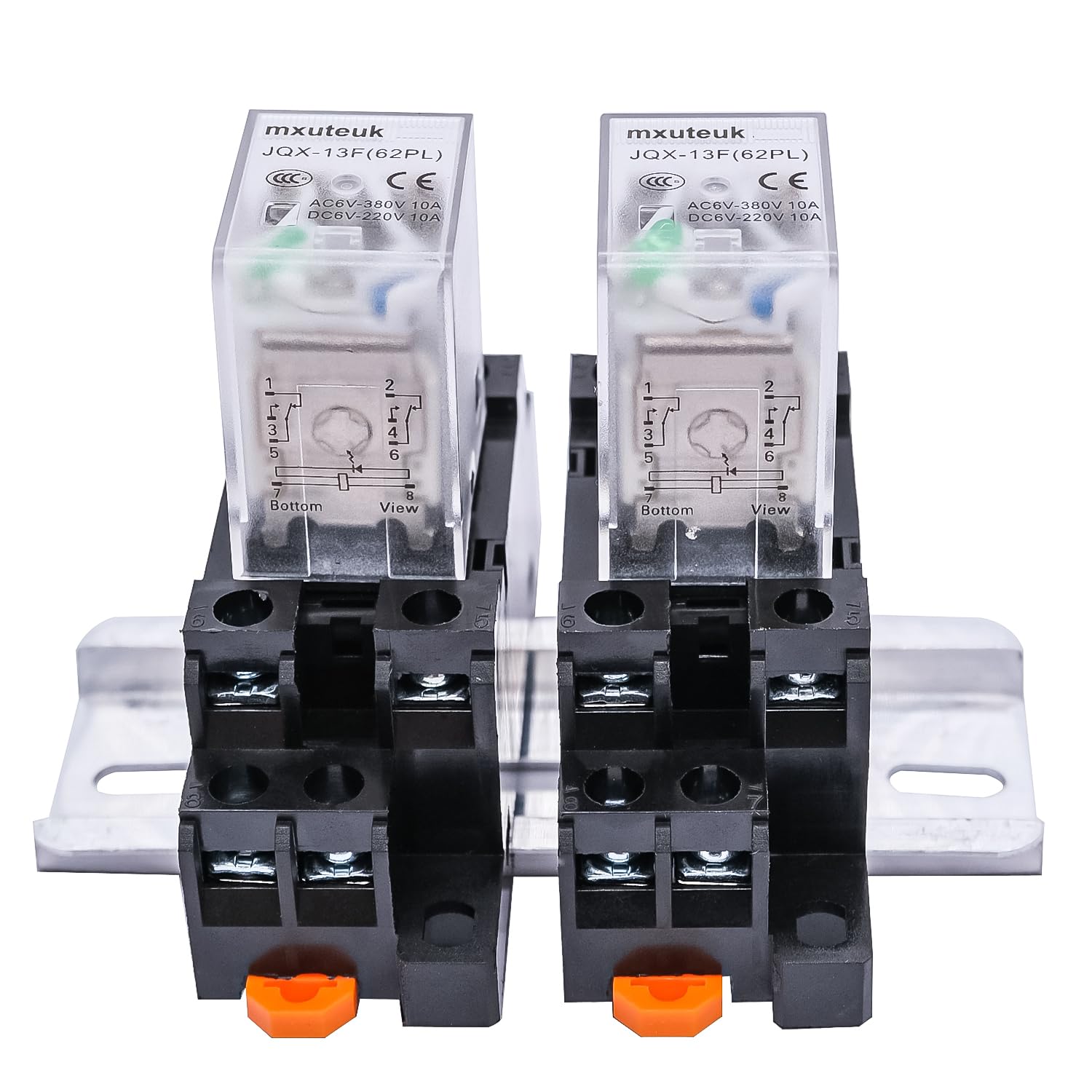 mxuteuk 2pcs JQX-13FL DC 12V Coil 8 Pin 10A DPDT LED Indicator Electromagnetic Power Relay, with Base, with DIN Rail Slotted Aluminum