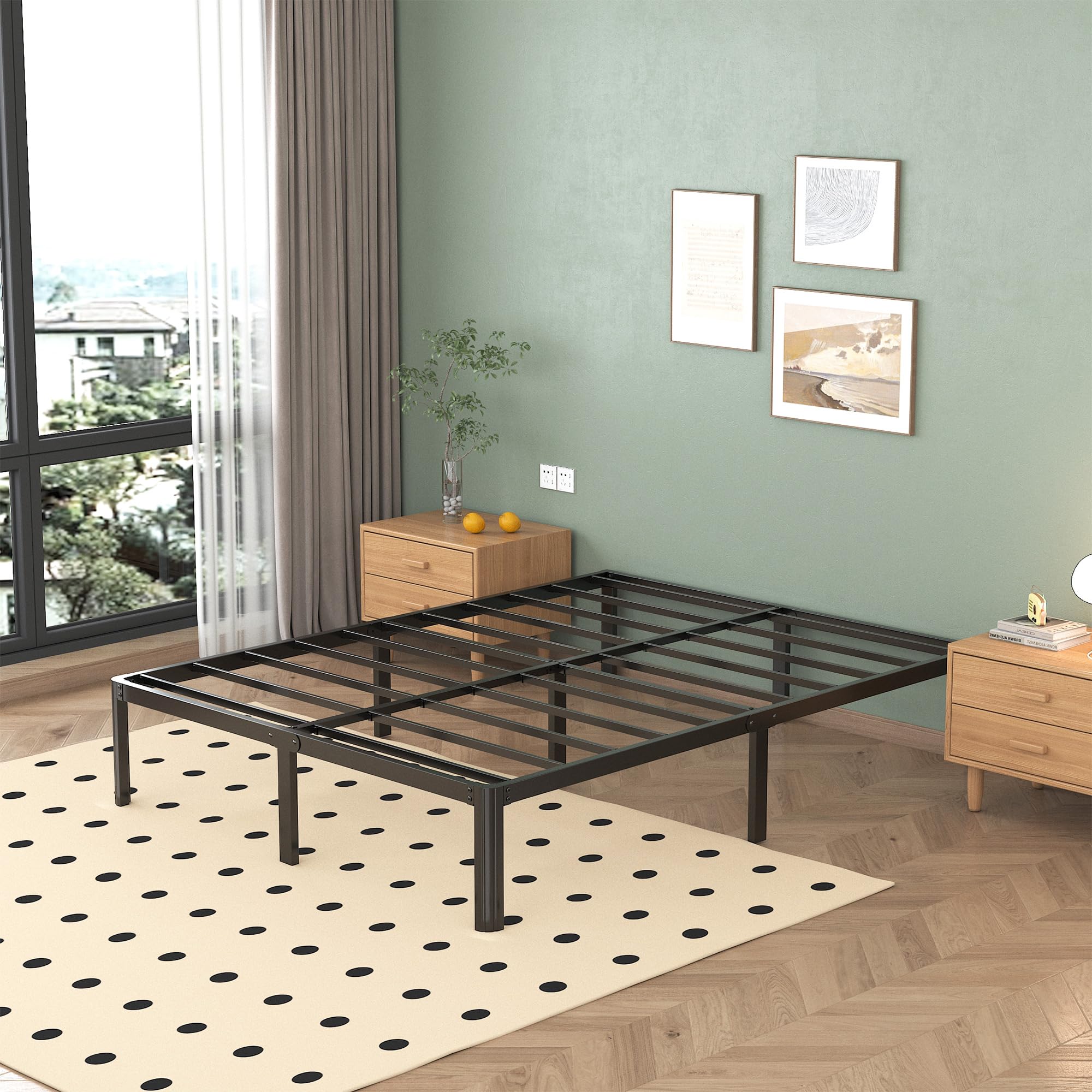 Lutown-Teen 14 Inch California King Bed Frames with Rounded Corner Legs, Heavy Duty Metal Cal King platform bed frame, No Box Spring Needed, Noise Free, Easy Assembly