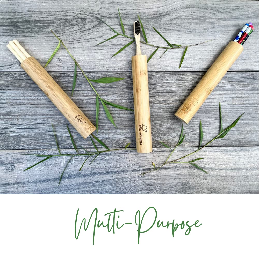 EcoLuxe Natural Sustainable Bamboo Travel Case Tubes for Toothbrush, Paintbrush, Pens, Tea Canister 2 Packs
