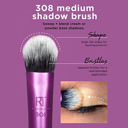 Real Techniques Everyday Eye Essentials Makeup Brush Kit, Eye Makeup Brushes for Eye Liner, Eyeshadow, Brows, & Lashes, Synthetic Bristles, Cruelty-Free & Vegan, 8 Piece Set