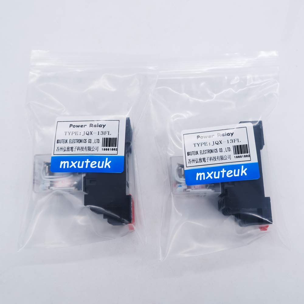mxuteuk 2pcs JQX-13FL DC 12V Coil 8 Pin 10A DPDT LED Indicator Electromagnetic Power Relay, with Base, with DIN Rail Slotted Aluminum