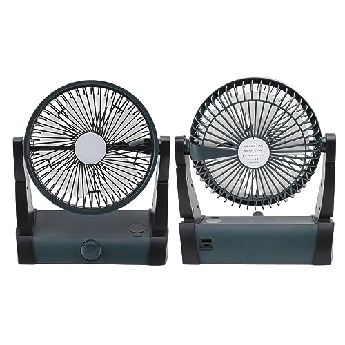 GLOGLOW USB Portable Fan, 5000mAh Battery Silent Motor Rechargeable Portable USB Small Desk Fans 2 Levels LED for Camping (Green)