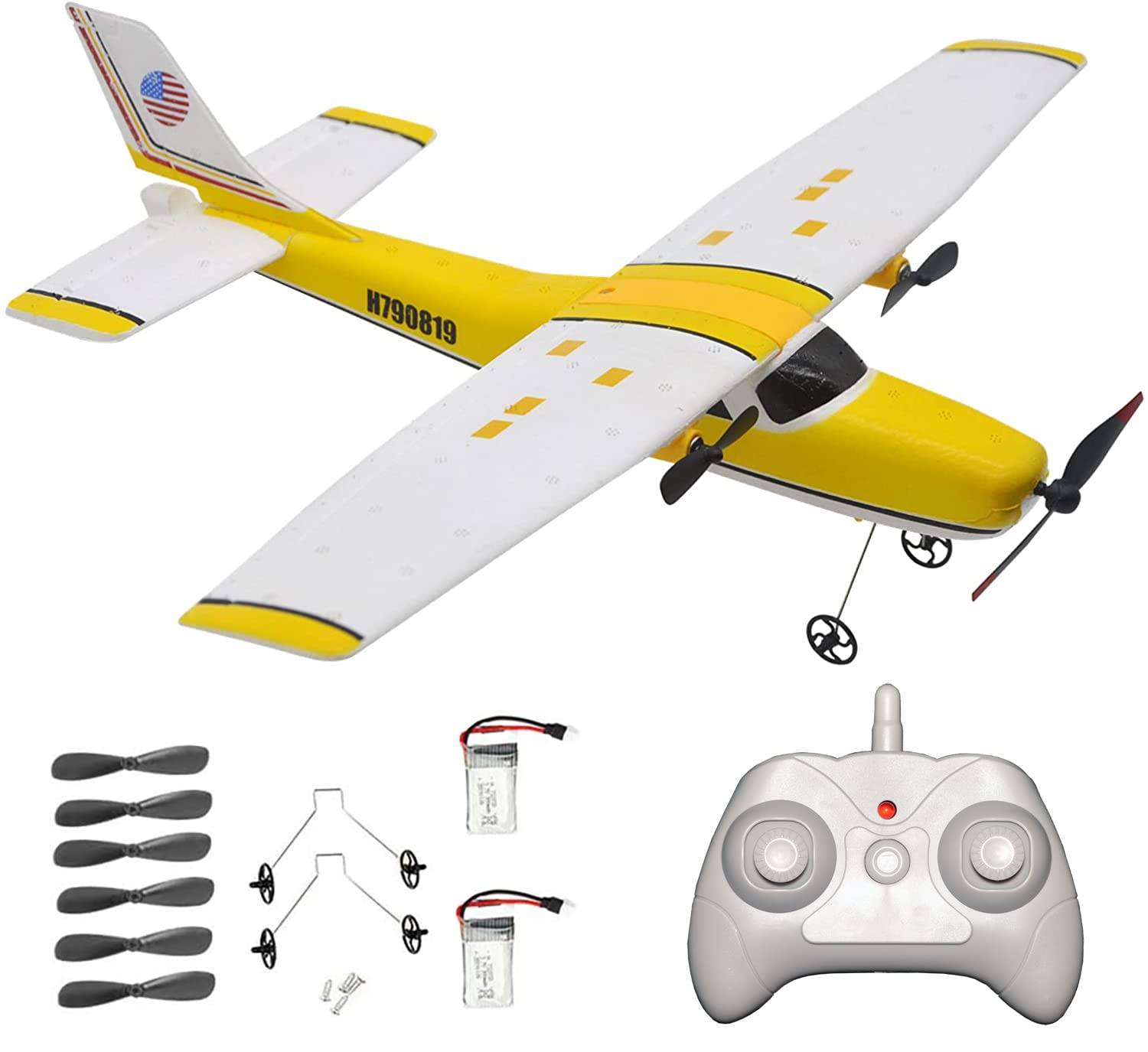 PLRB TOYS RC Plane Remote Control Airplane 2.4Ghz 2 Channels RTF Radio Control Cessna Aircraft with 3-Axis Gyro for Beginner Easy to Fly EPP Foam Glider Toys (Two Batteries)