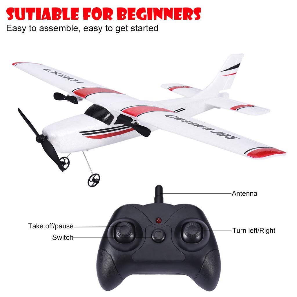 Remote Control Plane, 2.4Ghz 2 Channel RC Plane Ready to Fly,DIY RC Airplane Toy Durable EPP Foam Built-in 3-Axis Gyro System, Easy to Fly RC Aircraft for Beginners Kids and Adults(Two Batteries)