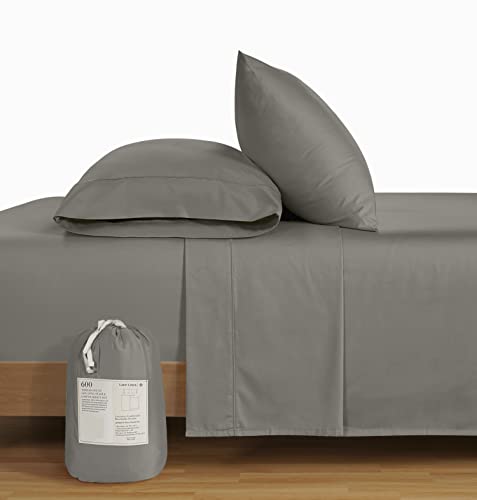 100% Cotton King Sheets - 600 Thread Count 4 Pc King Sheets Sets, Long Staple Combed Cotton Bed Sheets King, Luxury Sateen Sheets, King size sheets with deep pockets fits upto 17" - Charcoal