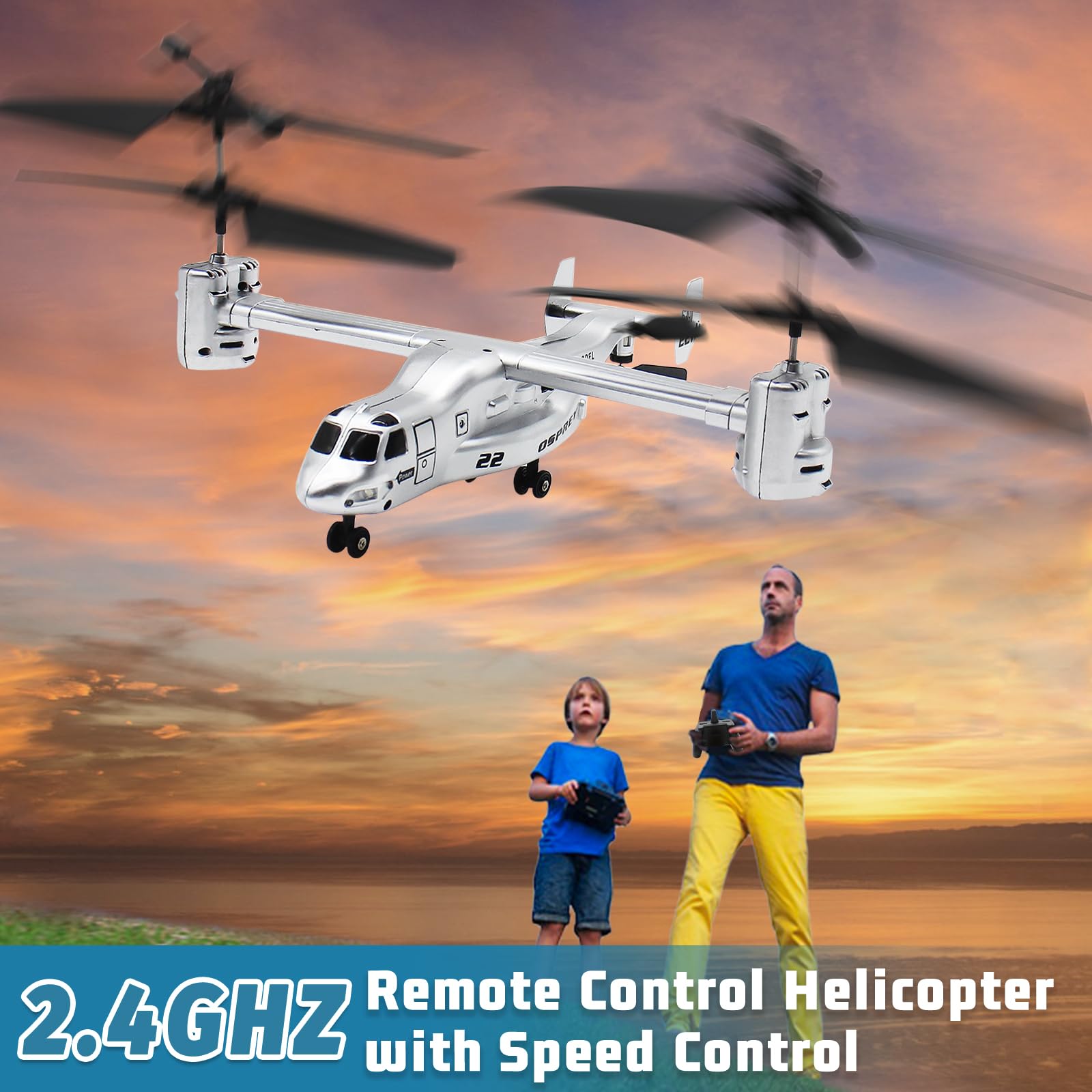Leopmase V-22 RC Plane 4CH Remote Control Airplane, with Altitude Hold High & Low Speed and LED Light Ready to Fly,Two Batteries Stunt Flying Toy for Beginners Adults Kids