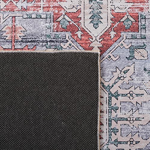 Safavieh Tucson Collection Machine Washable Slip Resistant 8' x 10' Grey Blue/Rust TSN102G Oriental Medallion Living Room Dining Bedroom Area Rug