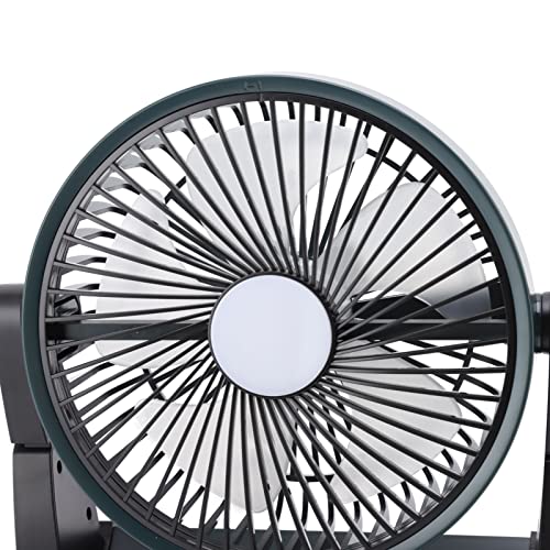 GLOGLOW USB Portable Fan, 5000mAh Battery Silent Motor Rechargeable Portable USB Small Desk Fans 2 Levels LED for Camping (Green)
