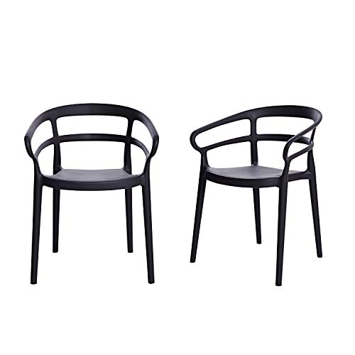 Christopher Knight Home Carlisle Outdoor Dining Table with Iron Legs, Sandblast Finish/Rustic Metal & Amazon Basics Dark Grey, Curved Back Dining Chair-Set of 2, Premium Plastic