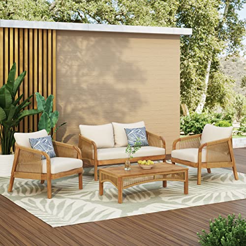Christopher Knight Home Jabe Chat Set, Beige + Teak + Light Brown