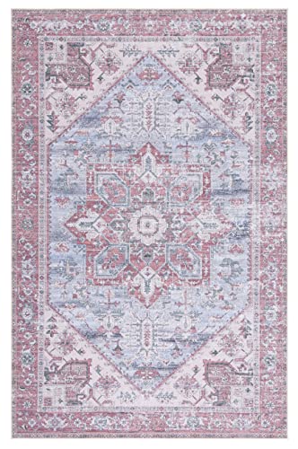 Safavieh Tucson Collection Machine Washable Slip Resistant 8' x 10' Grey Blue/Rust TSN102G Oriental Medallion Living Room Dining Bedroom Area Rug