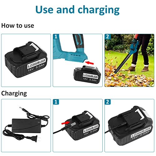 ARyee 18V Cordless Leaf Blower, Electric Leaf Blower with 5.0Ah Battery and Fast Charger, Lightweight Powerful Blower Battery Operated for Lawn Care, Snow Blowing