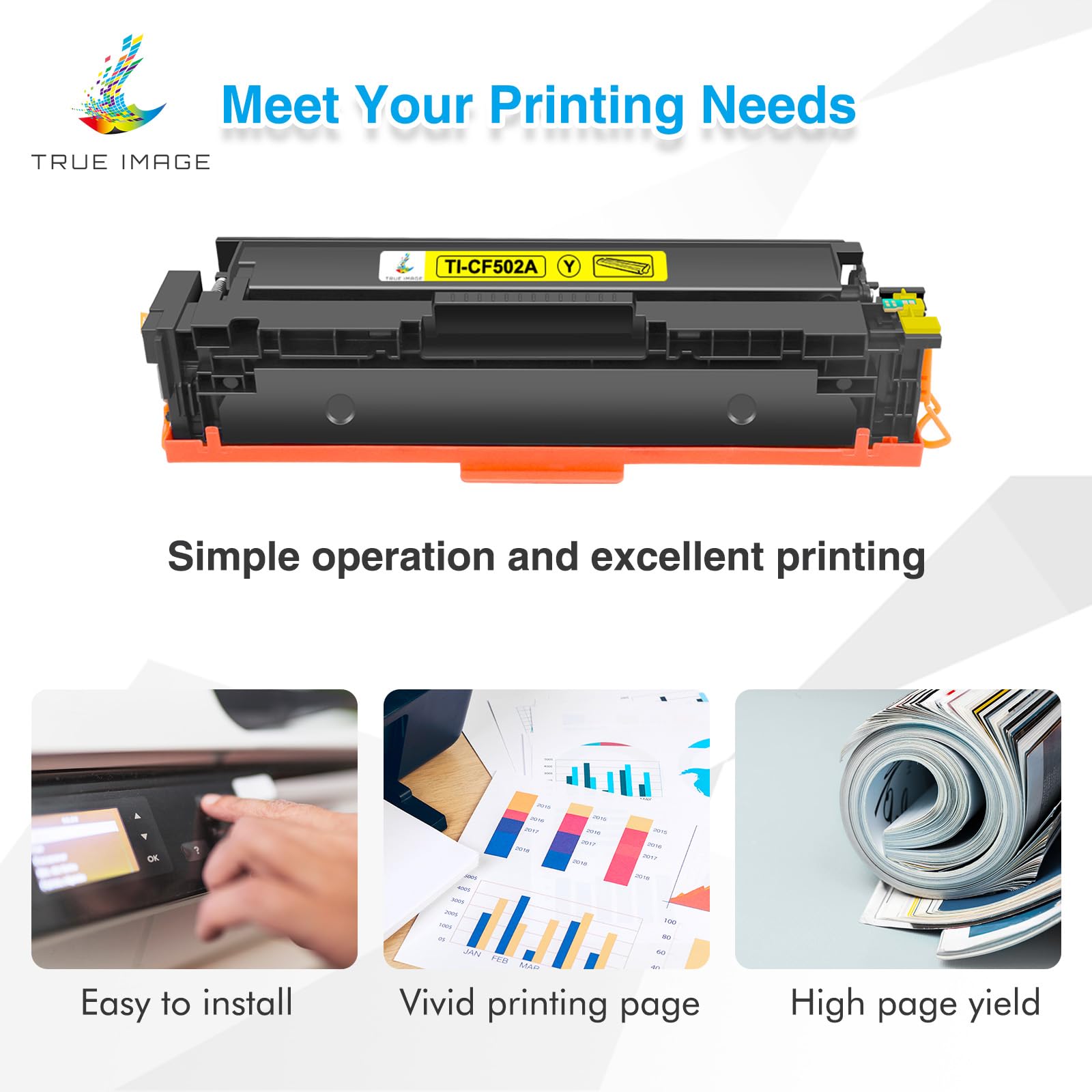 TRUE IMAGE Compatible Toner Cartridge Replacement for HP 202A CF500A 202X M281fdw HP Color Pro MFP M281fdw M281cdw M254dw M281fdn M254 M281 202 Toner Printer (Black Cyan Yellow Magenta, 4-Pack)