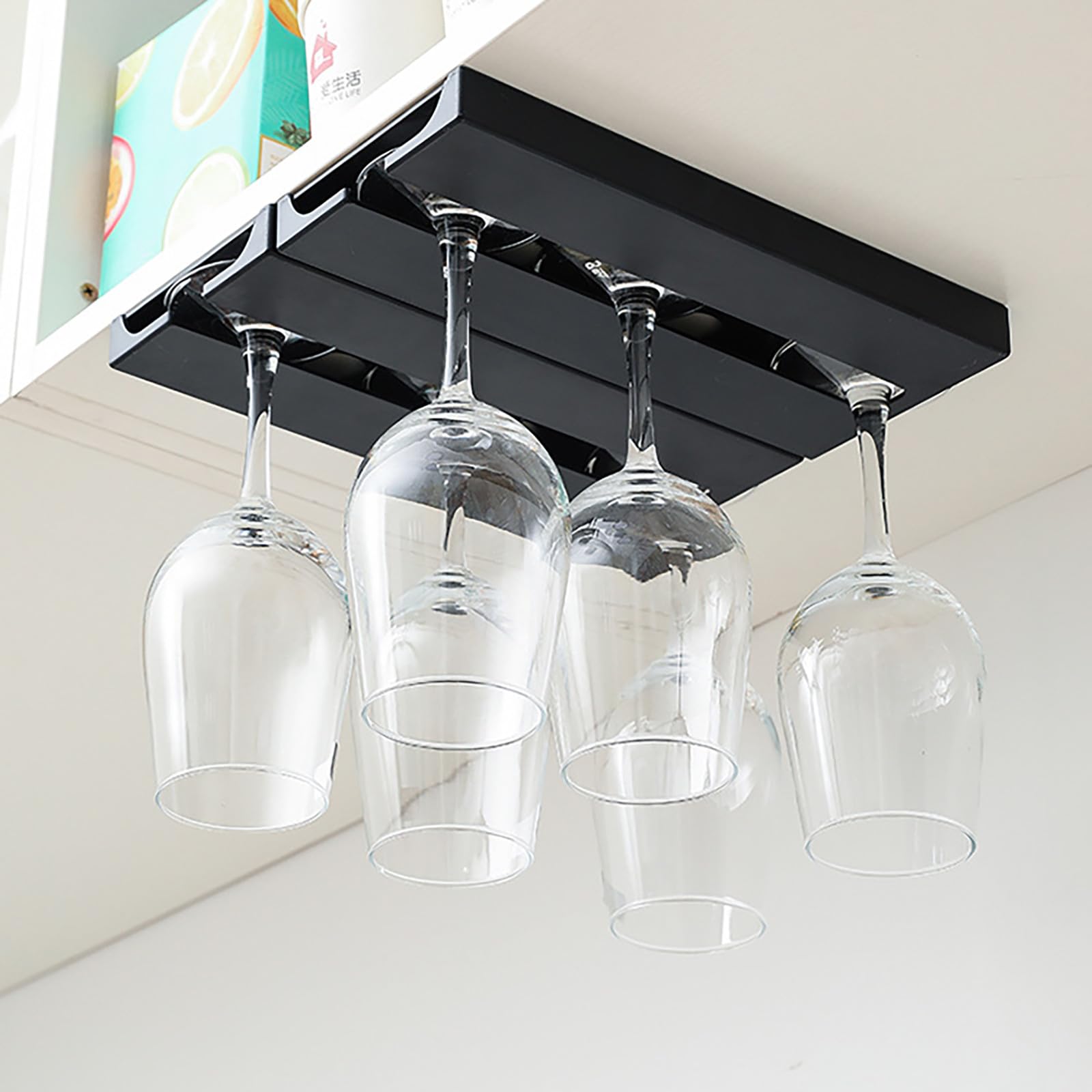 NIYUPE Wine Glass Rack plastic - Under Cabinet Stemware Wine Glass Holder Glasses Storage Hanger，For storage of goblets, wine glasses，2 Pack Bar Kitchen Hanger，black