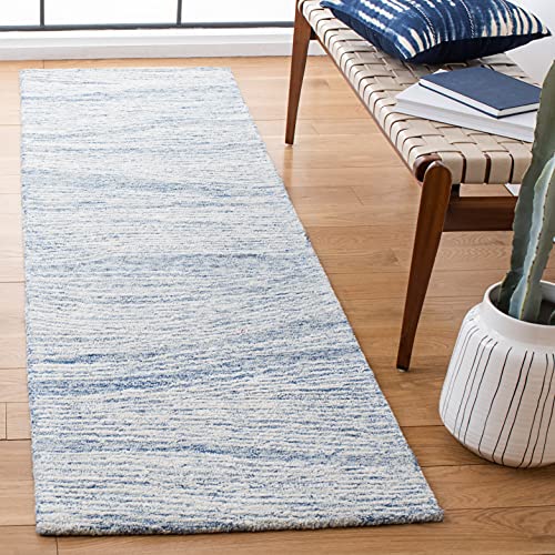 Safavieh Metro Collection 2'3" x 6' Blue/Ivory MET995M Handmade Modern Contemporary Wool Entryway Foyer Living Room Bedroom Kitchen Runner Rug