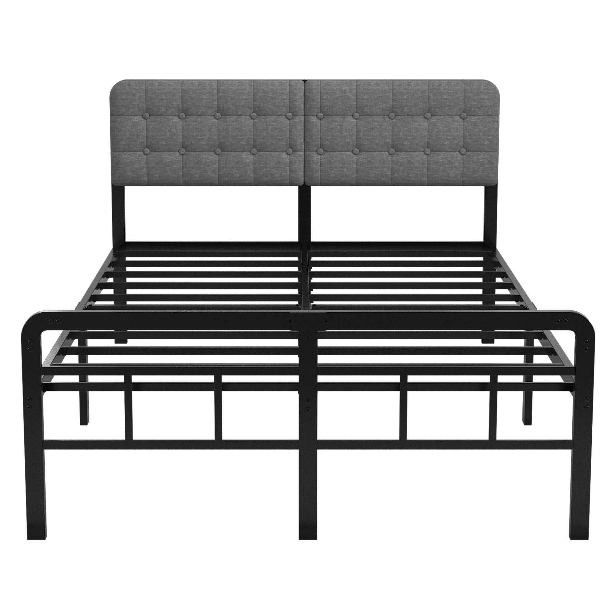 EMODA 16 Inch California King Bed Frames with Upholstered Headboard and Metal Footboard, Heavy Duty Metal Slats Support Mattress Foundation, No Box Spring Needed, Easy Assembly