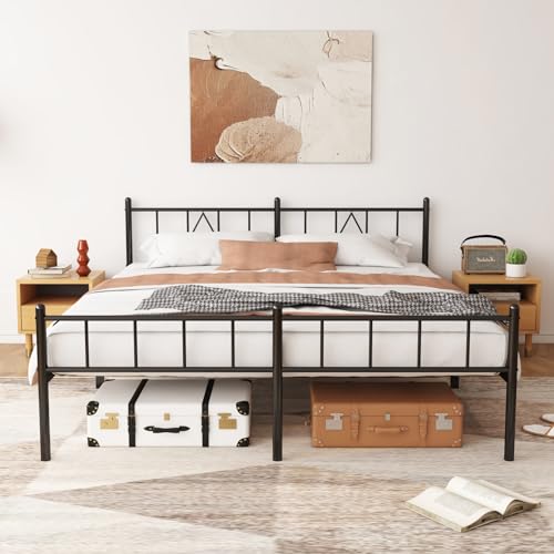Mavesmog 14 inch California King Size Bed Frame Metal Platform Mattress Foundation with headboard Footboard,No Box Spring Needed/Under Bed Storage/Easy Assembly,Black