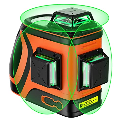 DOVOH High Visibility Laser Level Outdoor: Heavy Duty 3x360° Self Leveling Laser Levels for Construction Up To 197ft Long Range 110mw Diodes Green 12 Line Laser Leveler 3D Rechargeable, H3-360G