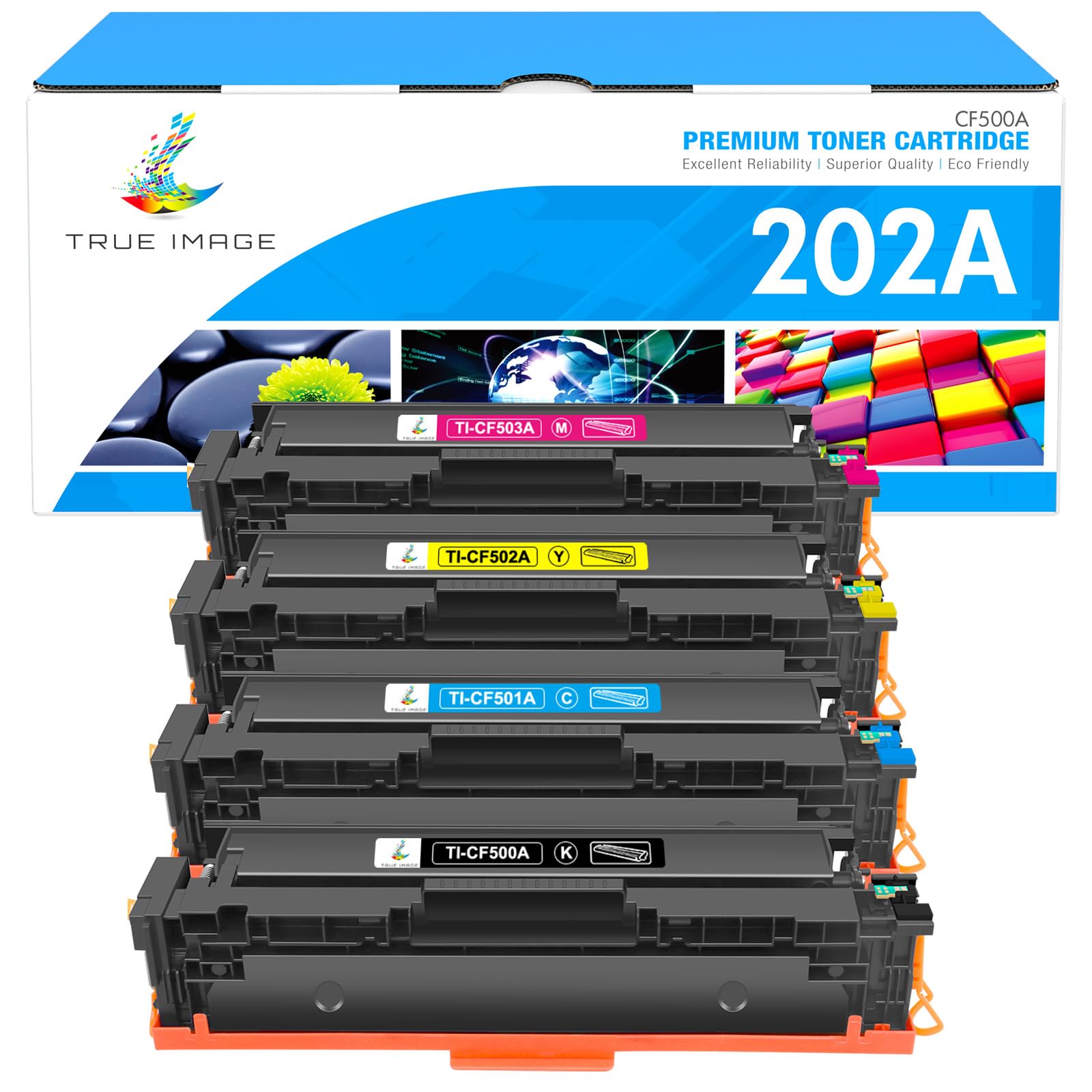 TRUE IMAGE Compatible Toner Cartridge Replacement for HP 202A CF500A 202X M281fdw HP Color Pro MFP M281fdw M281cdw M254dw M281fdn M254 M281 202 Toner Printer (Black Cyan Yellow Magenta, 4-Pack)