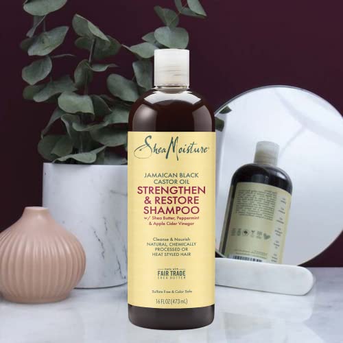 Shea Moisture Shampoo and Conditioner Set, Jamaican Black Castor Oil Strengthen & Restore, 16 Fl Oz Shampoo & 13 Fl Oz Conditioner, Shea Butter, Peppermint & Apple Cider Vinegar, Sulfate FreeĀ