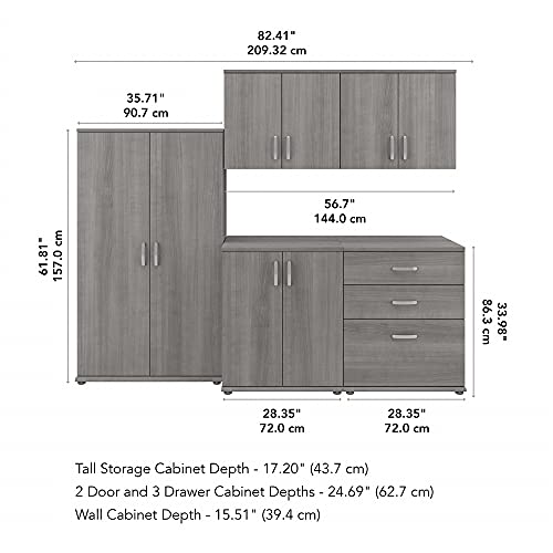 Bush Business Furniture Universal 5 Piece Modular Laundry Room Storage Set with Floor and Wall Cabinets, Platinum Gray
