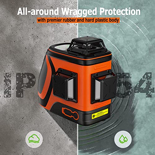 DOVOH High Visibility Laser Level Outdoor: Heavy Duty 3x360° Self Leveling Laser Levels for Construction Up To 197ft Long Range 110mw Diodes Green 12 Line Laser Leveler 3D Rechargeable, H3-360G