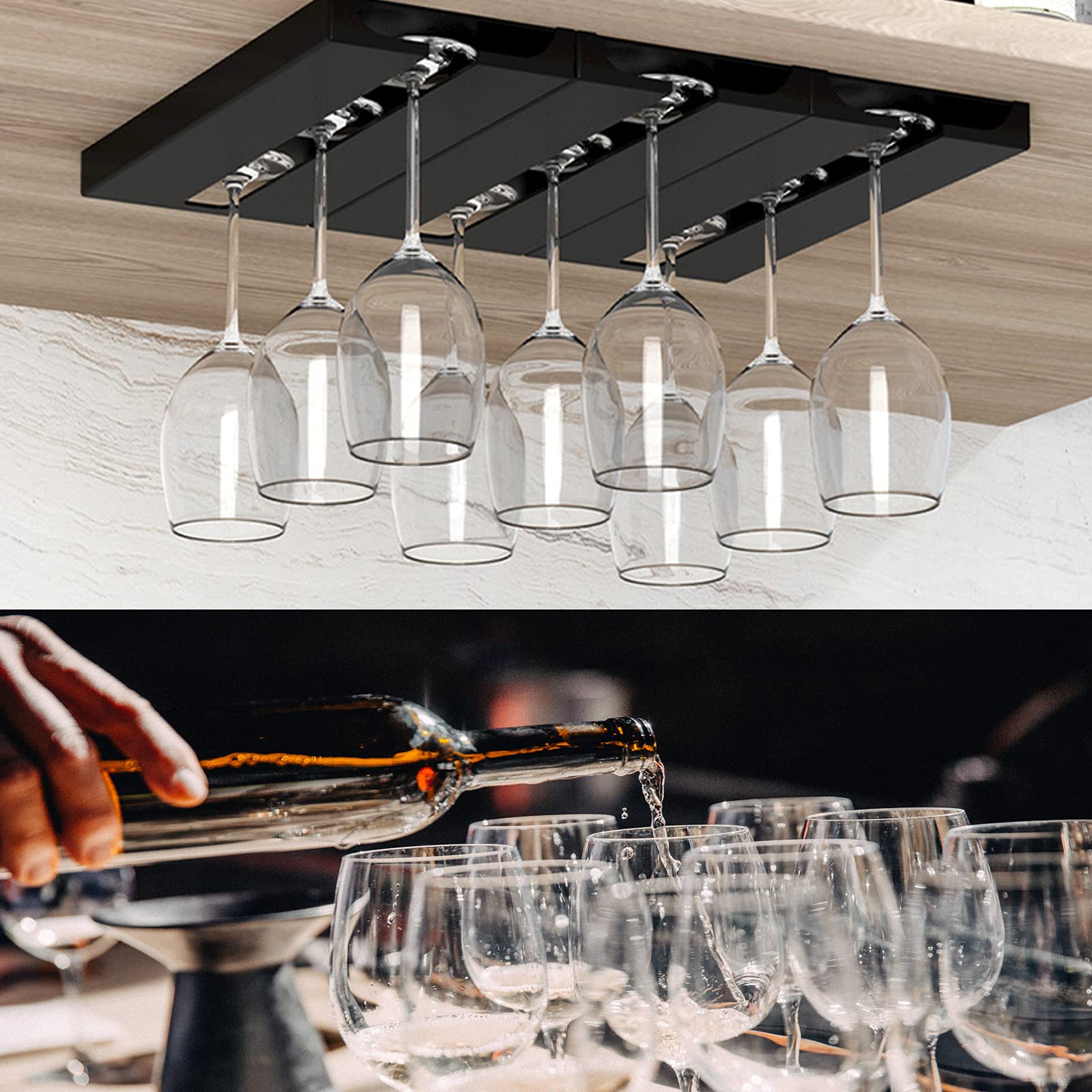 NIYUPE Wine Glass Rack plastic - Under Cabinet Stemware Wine Glass Holder Glasses Storage Hanger,For storage of goblets, wine glasses,2 Pack Bar Kitchen Hanger,black
