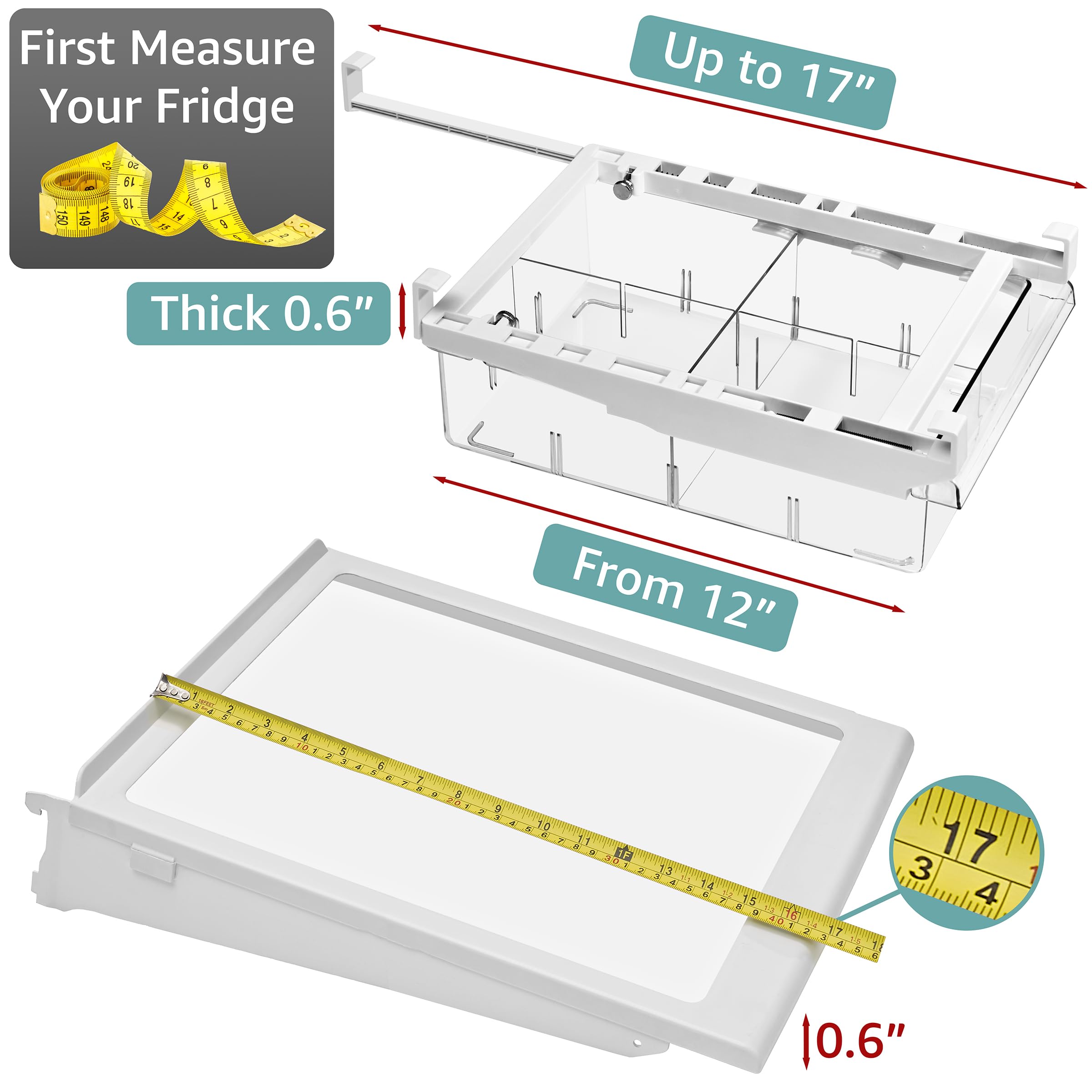 Sorbus Pull Out Fridge Drawer - Attachable Deli Drawer - Adjustable Refrigerator Storage Bin - Clear Plastic Kitchen Accessories