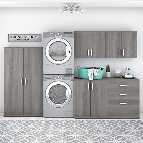 Bush Business Furniture Universal 5 Piece Modular Laundry Room Storage Set with Floor and Wall Cabinets, Platinum Gray
