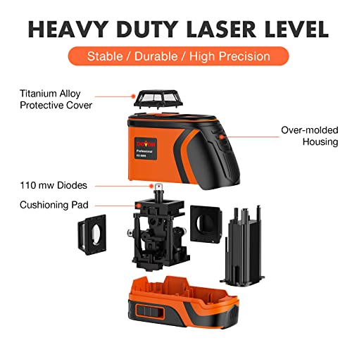 DOVOH High Visibility Laser Level Outdoor: Heavy Duty 3x360° Self Leveling Laser Levels for Construction Up To 197ft Long Range 110mw Diodes Green 12 Line Laser Leveler 3D Rechargeable, H3-360G
