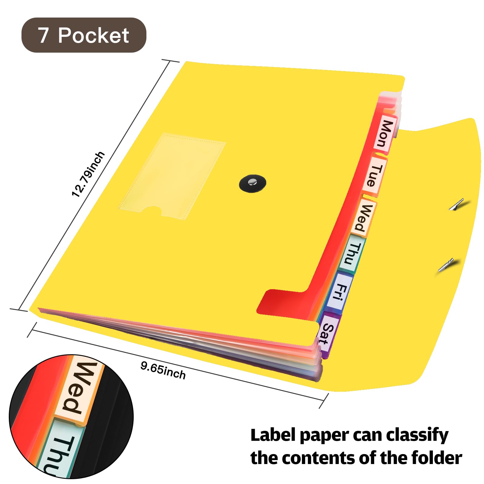 7 Pocket Accordian File Folders, Expanding File Folder A4 Letter Size Paper Portable Document Organizer-Yellow