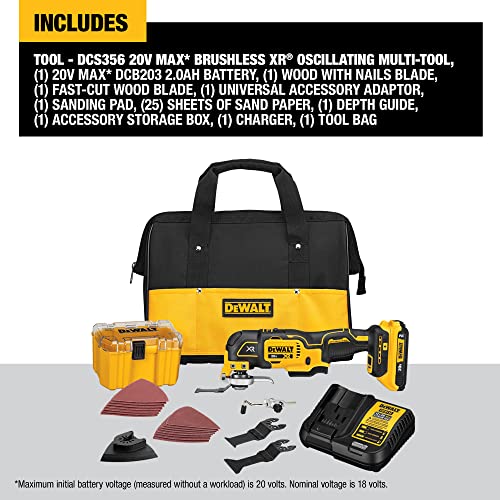 DEWALT 20V MAX XR Multi-Tool Kit, Oscillating Tool, 6-Speed, Quick Blade Change for Multi-Tool Needs, Cordless (DCS356D1)