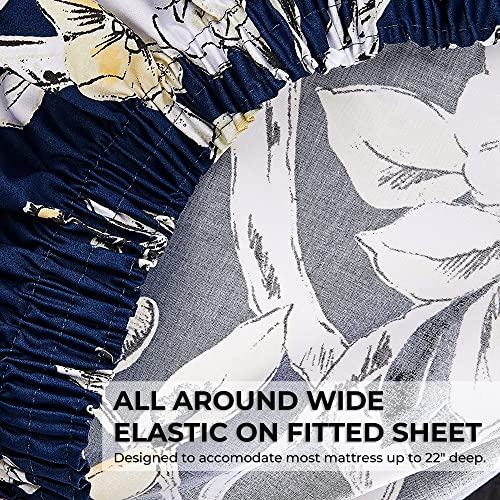 Tribeca Living King Bed Sheet Set, 300 Thread Count Soft Cotton Sateen, Floral Print with Extra Deep Pockets, 4-Piece Bedding Set, Casablanca/Multi