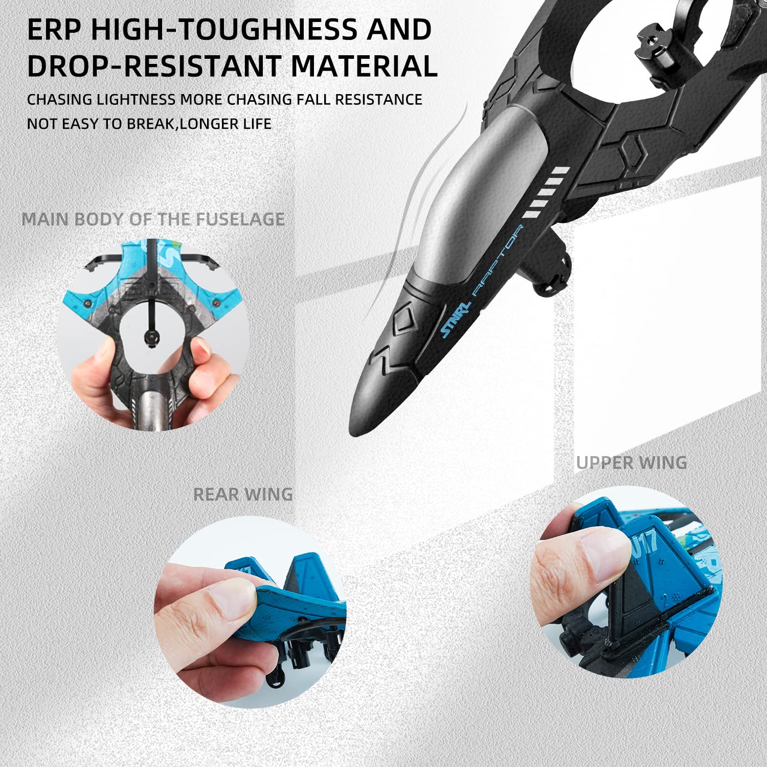 TIKHOSEN Rc Plane for Kids Drones for Age 8-12 Remote Control Foam Airplane for Kids Ages 8-12 Fighter Jet Toy Airplane with Function Gravity Sensing Stunt Roll Cool Light Styrofoam Plane (B)