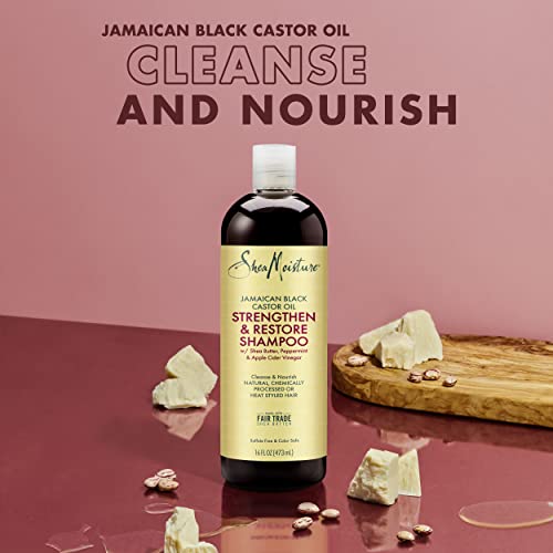 Shea Moisture Shampoo and Conditioner Set, Jamaican Black Castor Oil Strengthen & Restore, 16 Fl Oz Shampoo & 13 Fl Oz Conditioner, Shea Butter, Peppermint & Apple Cider Vinegar, Sulfate FreeĀ