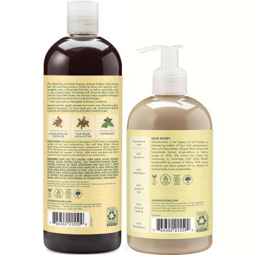 Shea Moisture Shampoo and Conditioner Set, Jamaican Black Castor Oil Strengthen & Restore, 16 Fl Oz Shampoo & 13 Fl Oz Conditioner, Shea Butter, Peppermint & Apple Cider Vinegar, Sulfate FreeĀ
