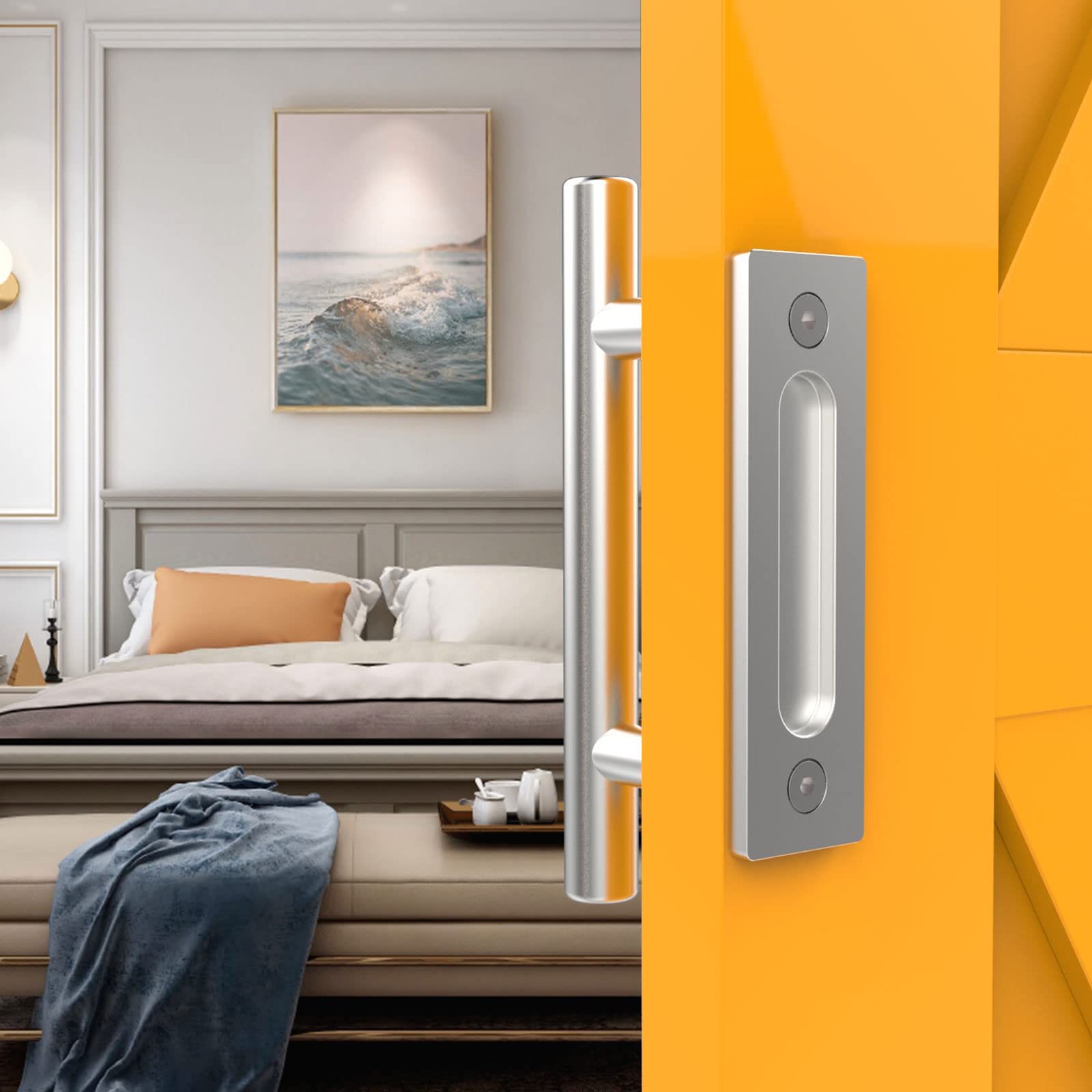QINAIXQM 12''/30CM Sliding Barn Door Handle Double Sided Pull and Flush Barn Door Embedded Invisible Stainless Steel